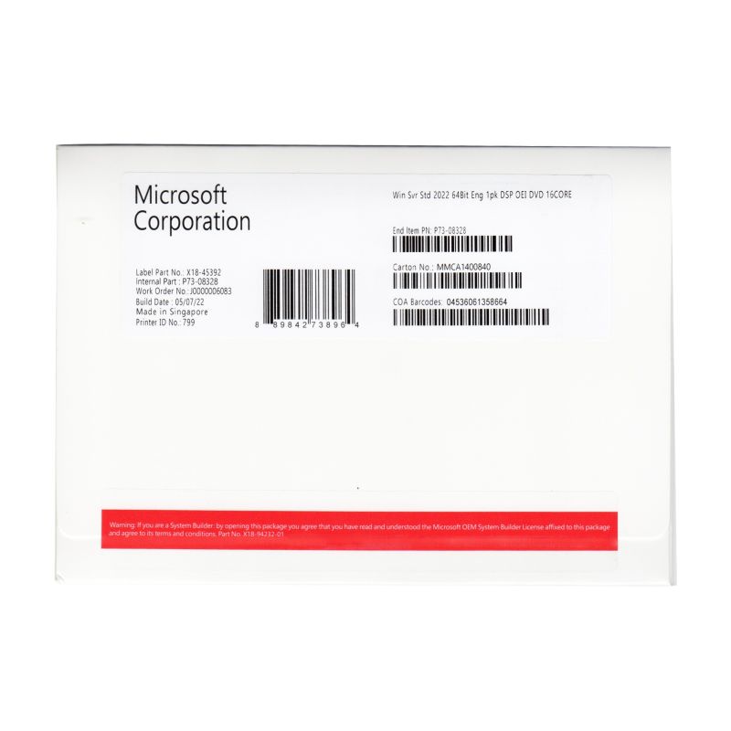 Microsoft Windows Server 2022 Standard - Inclui Licença COA e DVD em ...