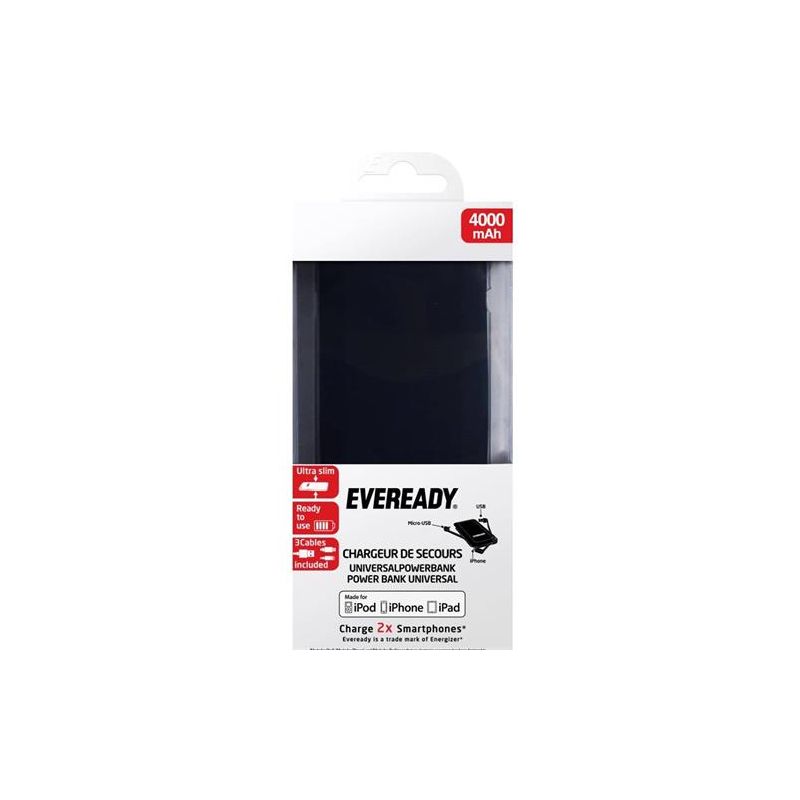 Powerbank Eveready 4000mAh com Lightning e Micro USB - Preto